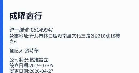 成曜商行的照片-統編 85149947(新北市) 公司登記資料與營業項目詳細圖表