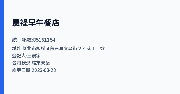 晨禔早午餐店的照片-統編 85151154(新北市) 公司登記資料與營業項目詳細圖表