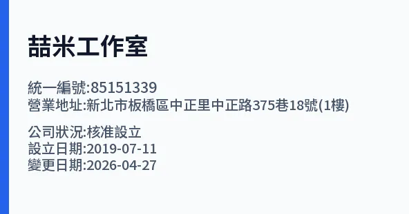 喆米工作室的照片-統編 85151339(新北市) 公司登記資料與營業項目詳細圖表