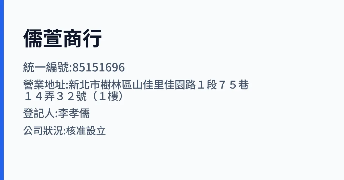 儒萱商行 - 統編 85151696(新北市) 公司登記資料與營業項目詳細圖表