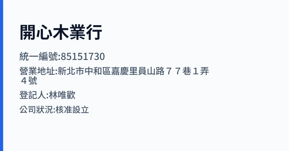 開心木業行 - 統編 85151730(新北市) 公司登記資料與營業項目詳細圖表