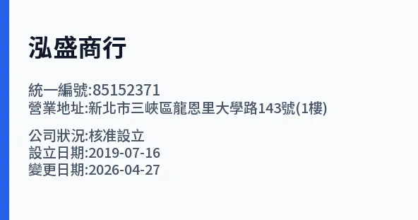 泓盛商行的照片-統編 85152371(新北市) 公司登記資料與營業項目詳細圖表