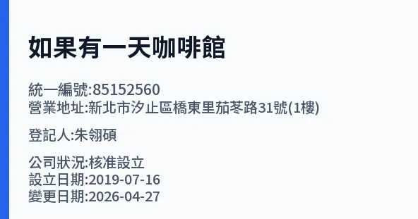 如果有一天咖啡館的照片-統編 85152560(新北市) 公司登記資料與營業項目詳細圖表