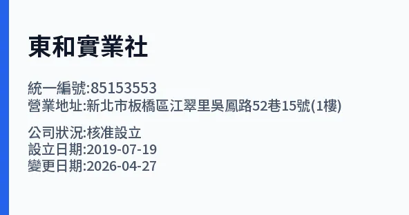 東和實業社的照片-統編 85153553(新北市) 公司登記資料與營業項目詳細圖表