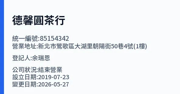 德馨圓茶行的照片-統編 85154342(新北市) 公司登記資料與營業項目詳細圖表
