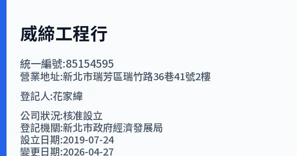 威締工程行的照片-統編 85154595(新北市) 公司登記資料與營業項目詳細圖表