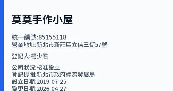 莫莫手作小屋的照片-統編 85155118(新北市) 公司登記資料與營業項目詳細圖表