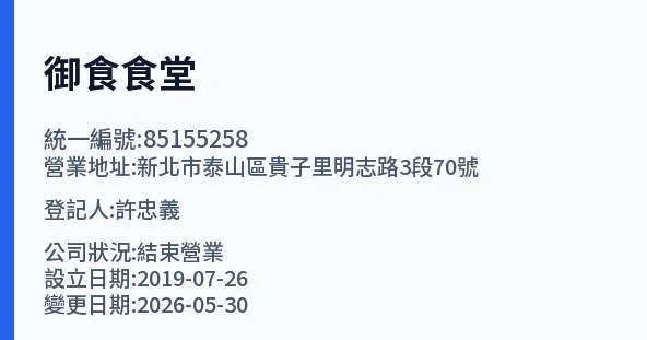 御食食堂的照片-統編 85155258(新北市) 公司登記資料與營業項目詳細圖表