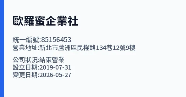 歐羅蜜企業社的照片-統編 85156453(新北市) 公司登記資料與營業項目詳細圖表