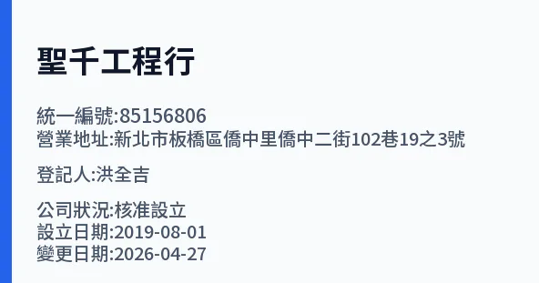 聖千工程行的照片-統編 85156806(新北市) 公司登記資料與營業項目詳細圖表
