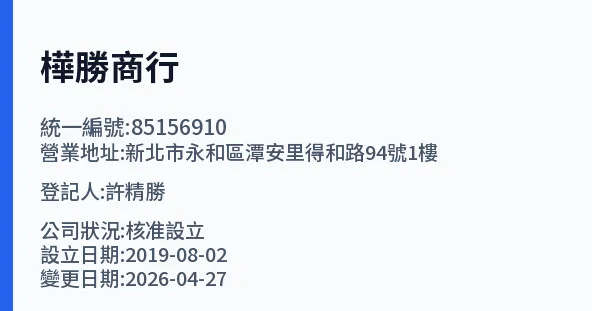 樺勝商行的照片-統編 85156910(新北市) 公司登記資料與營業項目詳細圖表