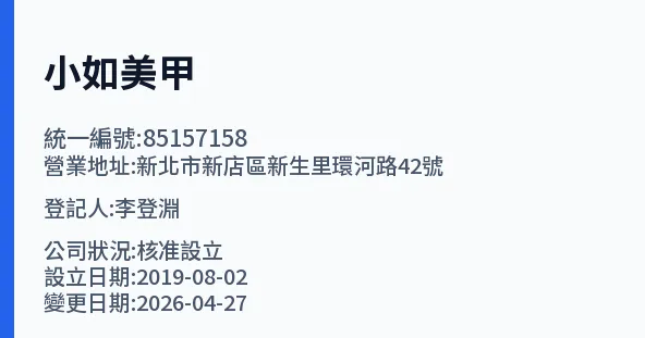 小如美甲的照片-統編 85157158(新北市) 公司登記資料與營業項目詳細圖表