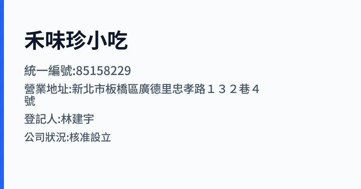 禾味珍小吃 - 統編 85158229(新北市) 公司登記資料與營業項目詳細圖表
