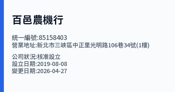 百邑農機行的照片-統編 85158403(新北市) 公司登記資料與營業項目詳細圖表