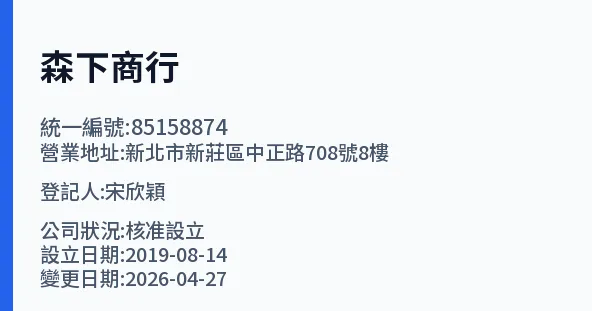 森下商行的照片-統編 85158874(新北市) 公司登記資料與營業項目詳細圖表
