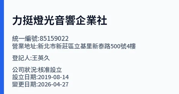 力挺燈光音響企業社的照片-統編 85159022(新北市) 公司登記資料與營業項目詳細圖表