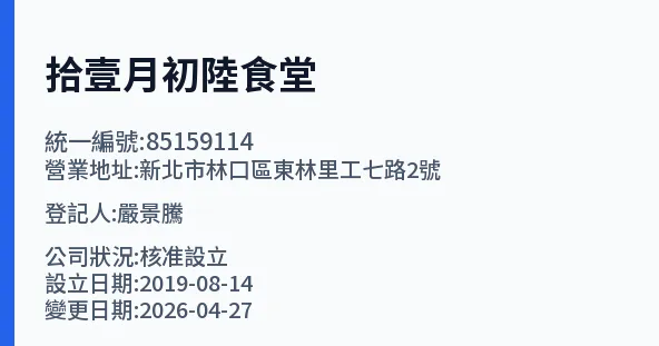 拾壹月初陸食堂的照片-統編 85159114(新北市) 公司登記資料與營業項目詳細圖表