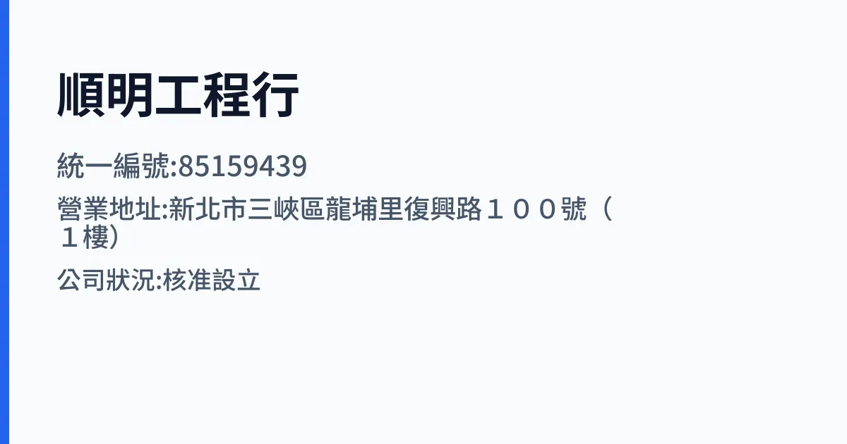 順明工程行 - 統編 85159439(新北市) 公司登記資料與營業項目詳細圖表
