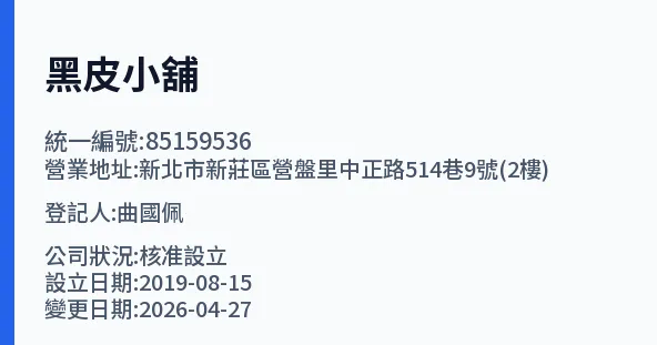 黑皮小舖的照片-統編 85159536(新北市) 公司登記資料與營業項目詳細圖表