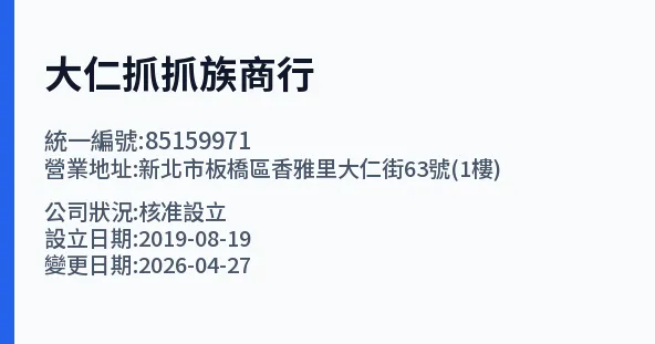 大仁抓抓族商行的照片-統編 85159971(新北市) 公司登記資料與營業項目詳細圖表