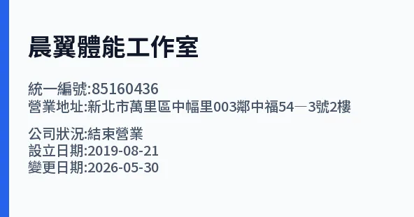 晨翼體能工作室的照片-統編 85160436(新北市) 公司登記資料與營業項目詳細圖表