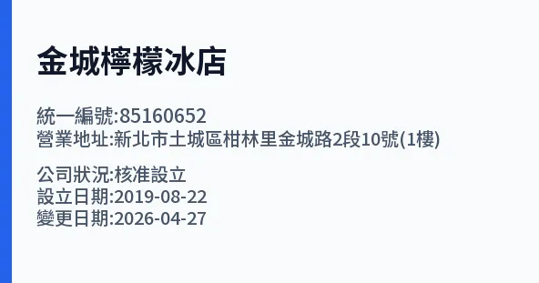 金城檸檬冰店的照片-統編 85160652(新北市) 公司登記資料與營業項目詳細圖表