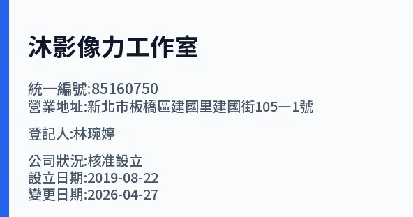 沐影像力工作室的照片-統編 85160750(新北市) 公司登記資料與營業項目詳細圖表
