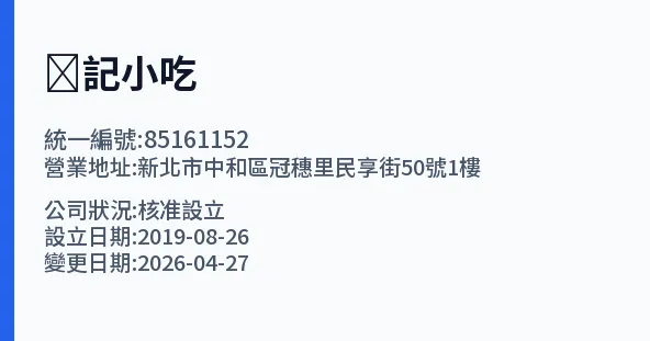侎記小吃的照片-統編 85161152(新北市) 公司登記資料與營業項目詳細圖表