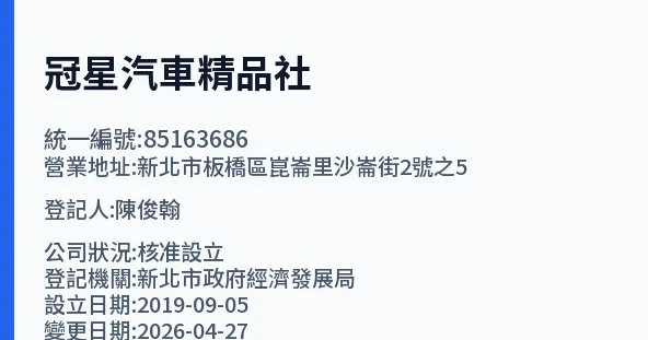 冠星汽車精品社的照片-統編 85163686(新北市) 公司登記資料與營業項目詳細圖表