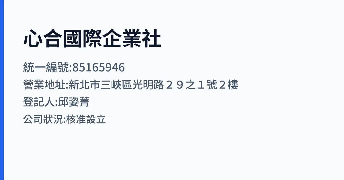 心合國際企業社 - 統編 85165946(新北市) 公司登記資料與營業項目詳細圖表