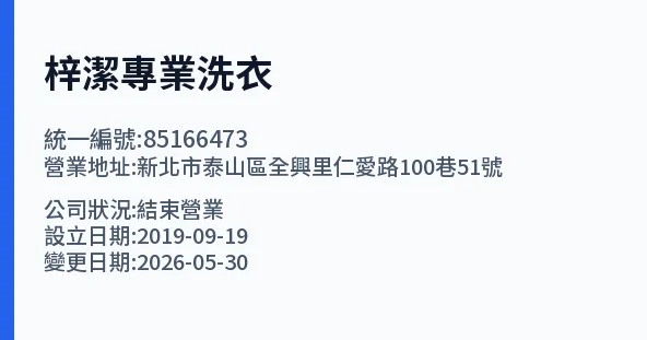 梓潔專業洗衣的照片-統編 85166473(新北市) 公司登記資料與營業項目詳細圖表
