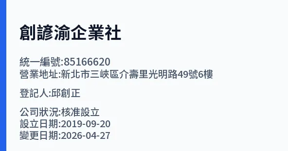 創諺渝企業社的照片-統編 85166620(新北市) 公司登記資料與營業項目詳細圖表