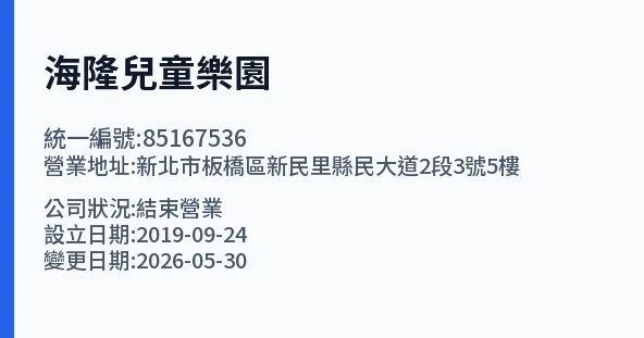 海隆兒童樂園的照片-統編 85167536(新北市) 公司登記資料與營業項目詳細圖表