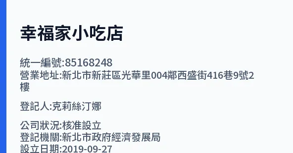 幸福家小吃店的照片-統編 85168248(新北市) 公司登記資料與營業項目詳細圖表
