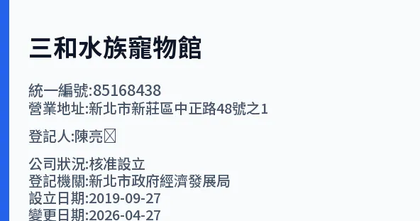 三和水族寵物館的照片-統編 85168438(新北市) 公司登記資料與營業項目詳細圖表