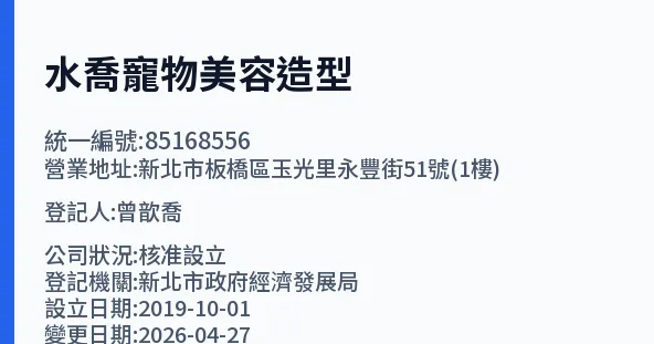 水喬寵物美容造型的照片-統編 85168556(新北市) 公司登記資料與營業項目詳細圖表