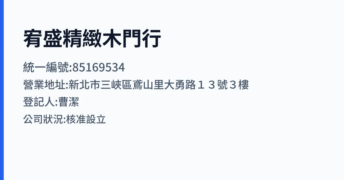 宥盛精緻木門行 - 統編 85169534(新北市) 公司登記資料與營業項目詳細圖表