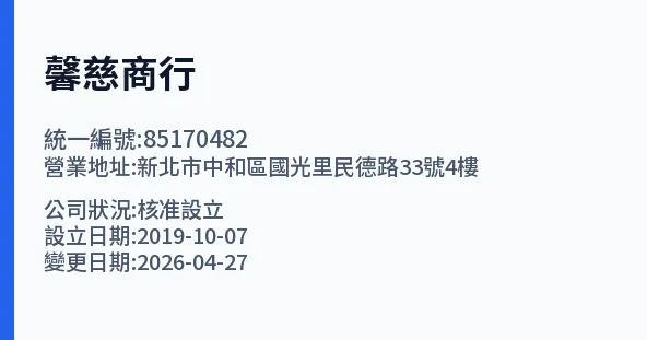 馨慈商行的照片-統編 85170482(新北市) 公司登記資料與營業項目詳細圖表