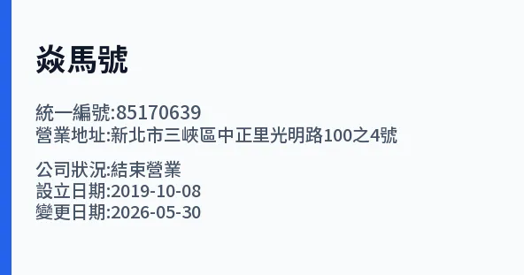 焱馬號的照片-統編 85170639(新北市) 公司登記資料與營業項目詳細圖表