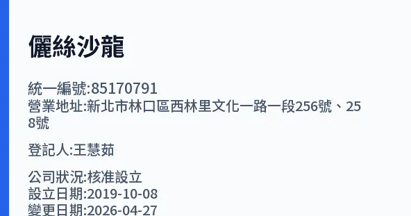 儷絲沙龍的照片-統編 85170791(新北市) 公司登記資料與營業項目詳細圖表