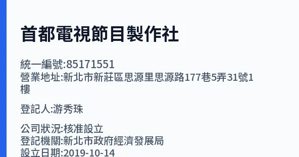 首都電視節目製作社的照片-統編 85171551(新北市) 公司登記資料與營業項目詳細圖表