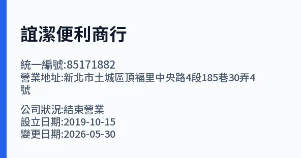 誼潔便利商行的照片-統編 85171882(新北市) 公司登記資料與營業項目詳細圖表