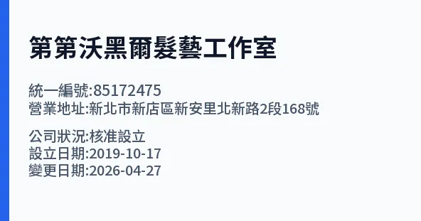 第第沃黑爾髮藝工作室的照片-統編 85172475(新北市) 公司登記資料與營業項目詳細圖表