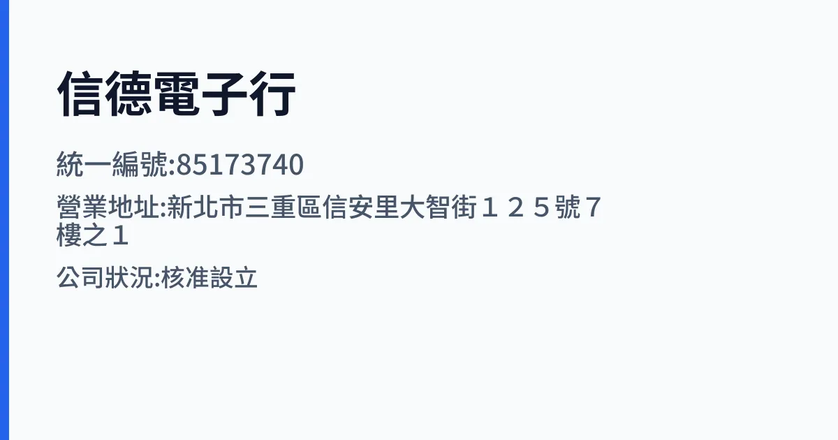 信德電子行 - 統編 85173740(新北市) 公司登記資料與營業項目詳細圖表