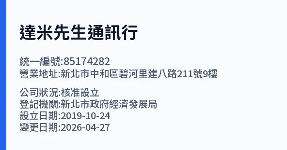 達米先生通訊行的照片-統編 85174282(新北市) 公司登記資料與營業項目詳細圖表