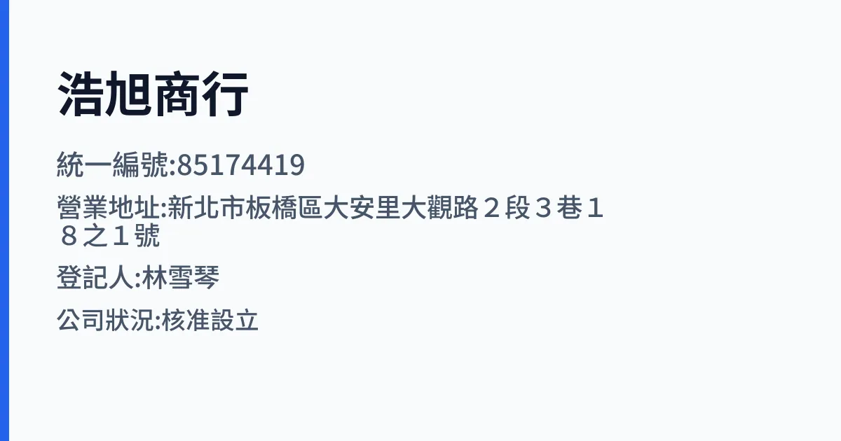 浩旭商行 - 統編 85174419(新北市) 公司登記資料與營業項目詳細圖表
