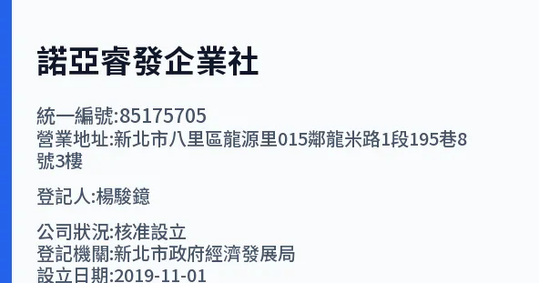 諾亞睿發企業社的照片-統編 85175705(新北市) 公司登記資料與營業項目詳細圖表