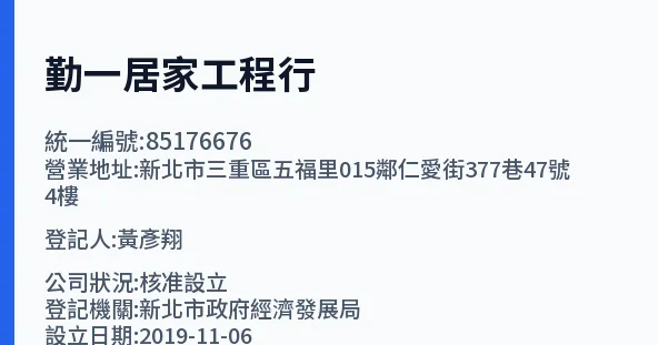 勤一居家工程行的照片-統編 85176676(新北市) 公司登記資料與營業項目詳細圖表