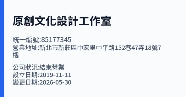 原創文化設計工作室的照片-統編 85177345(新北市) 公司登記資料與營業項目詳細圖表