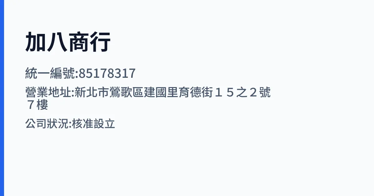加八商行 - 統編 85178317(新北市) 公司登記資料與營業項目詳細圖表